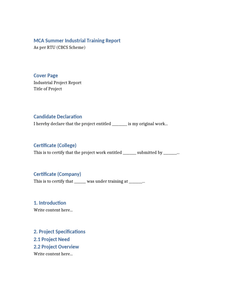 MCA Summer Industrial Training Report | PDF