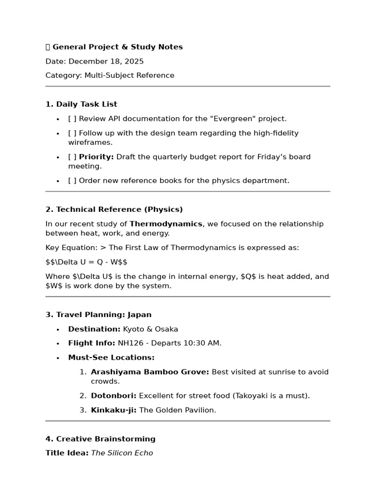Project Notes and Study References | PDF