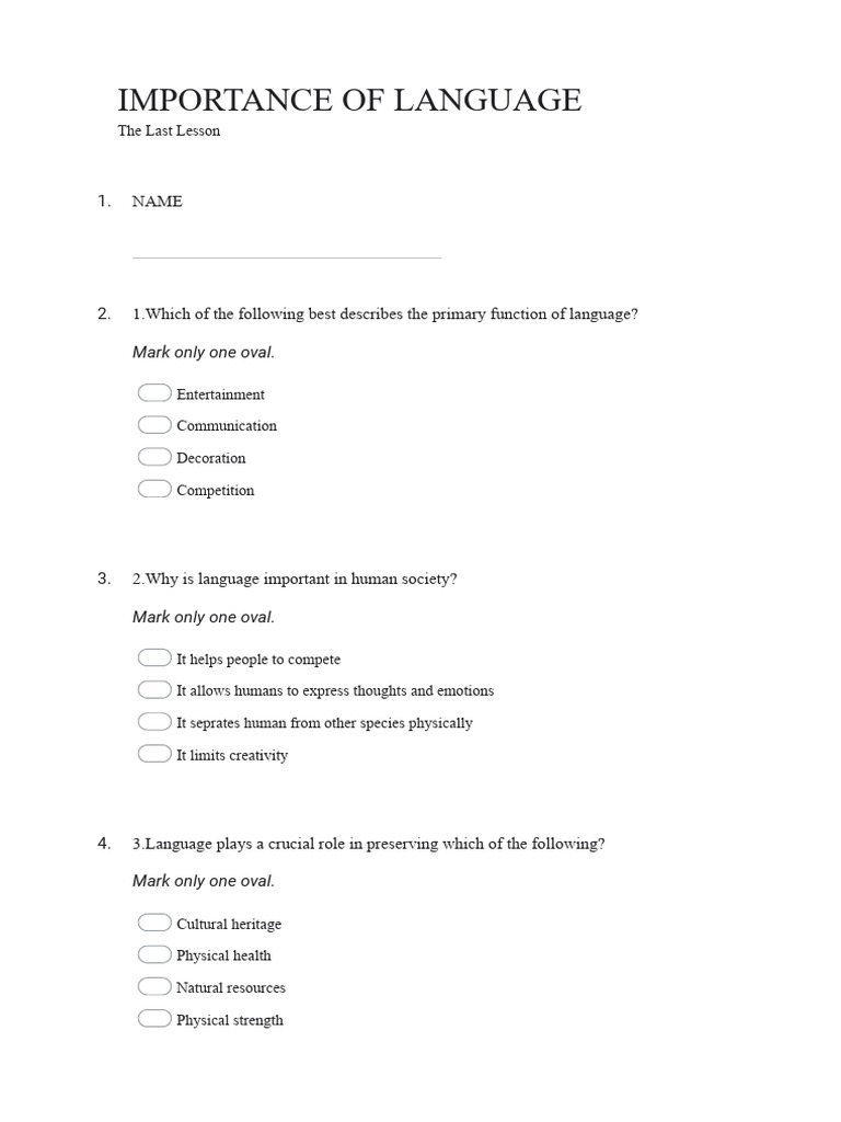 Survey On Importance of Language - Google Forms | PDF | Thought ...