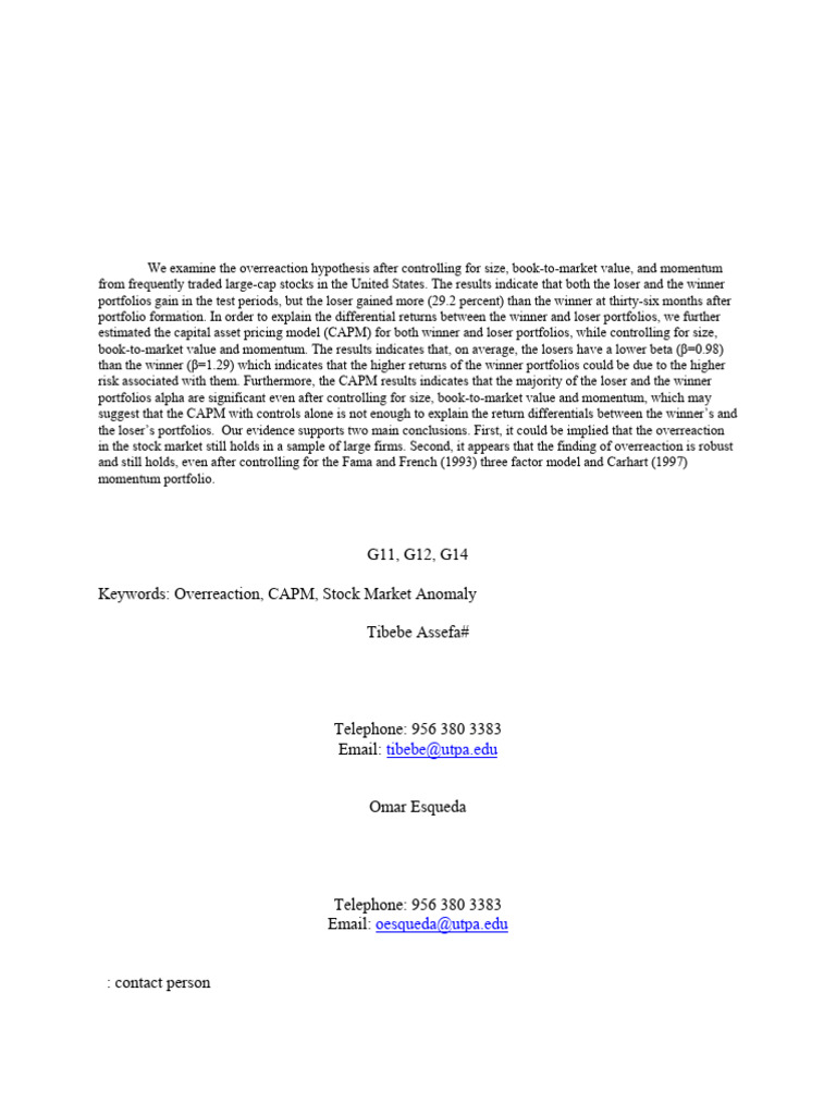 BF-Overreaction March2011 | PDF | Capital Asset Pricing Model | Beta ...