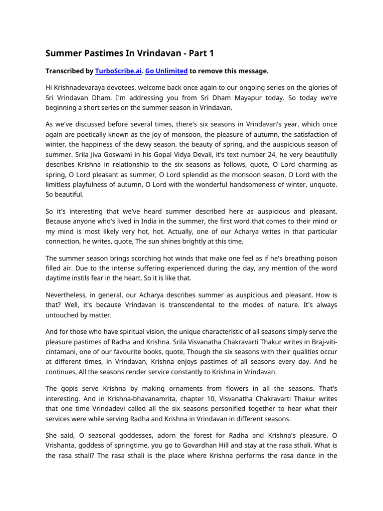 Summer Pastimes in Vrindavan Explained | PDF | Monotheistic Religions ...