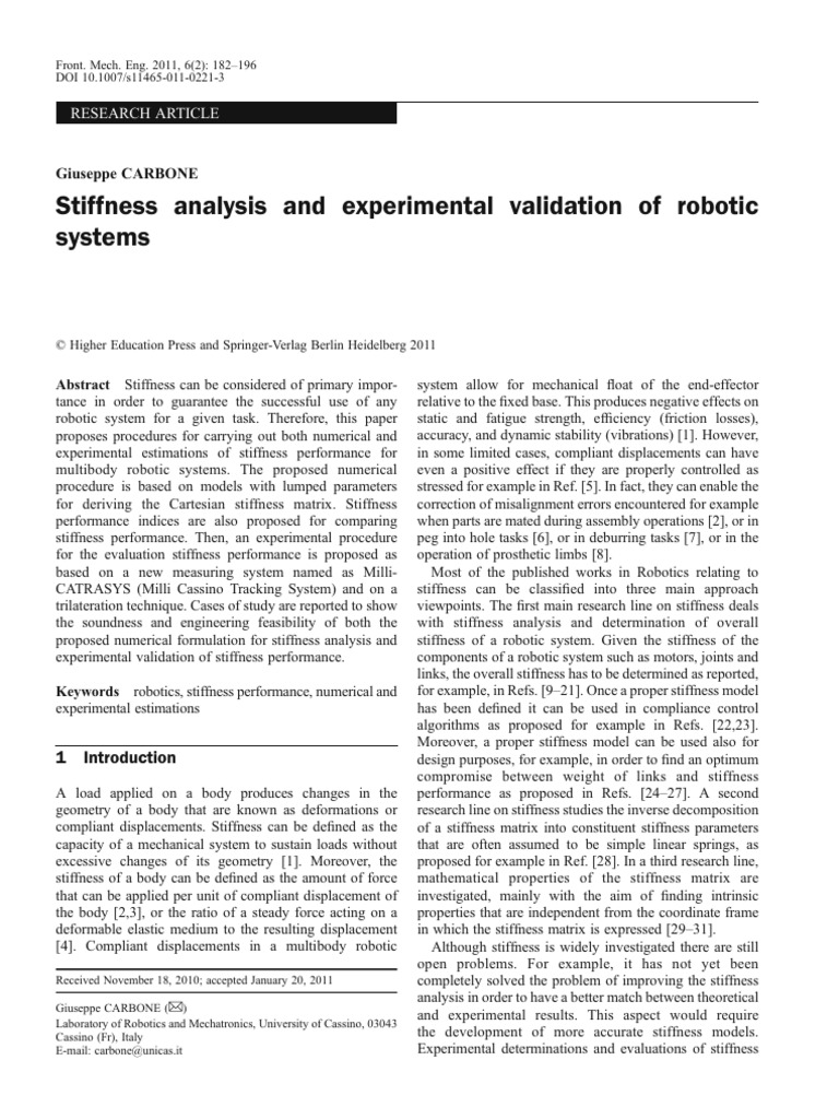 Stiffness Analysis in Robotic Systems | PDF | Matrix (Mathematics ...