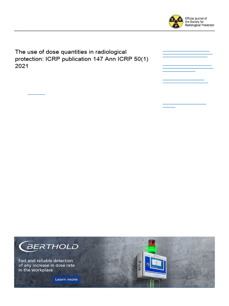 ICRP Publication 147 Summary on Dose Quantities | PDF | Absorbed Dose ...