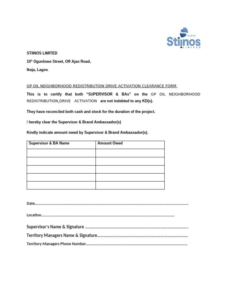 GP Oil - Clearance - Form | PDF