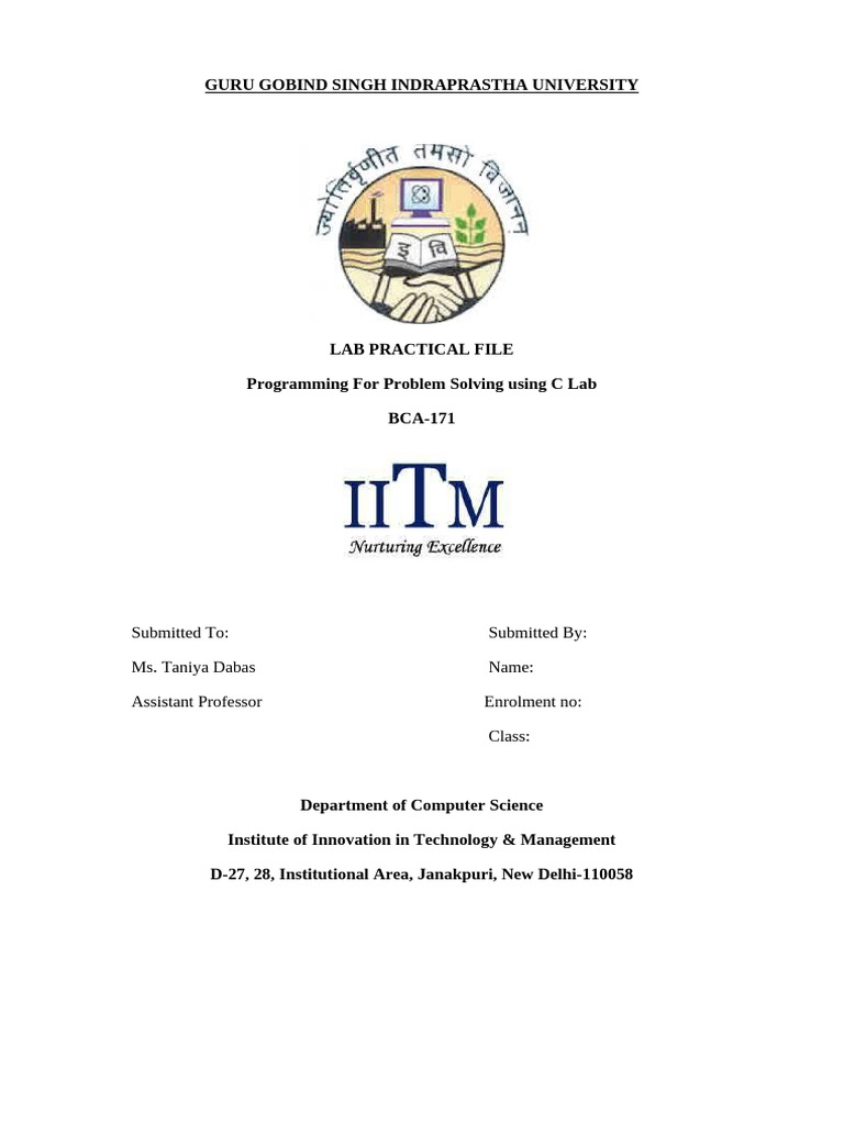 C Programming Lab Practical File BCA-171 | PDF
