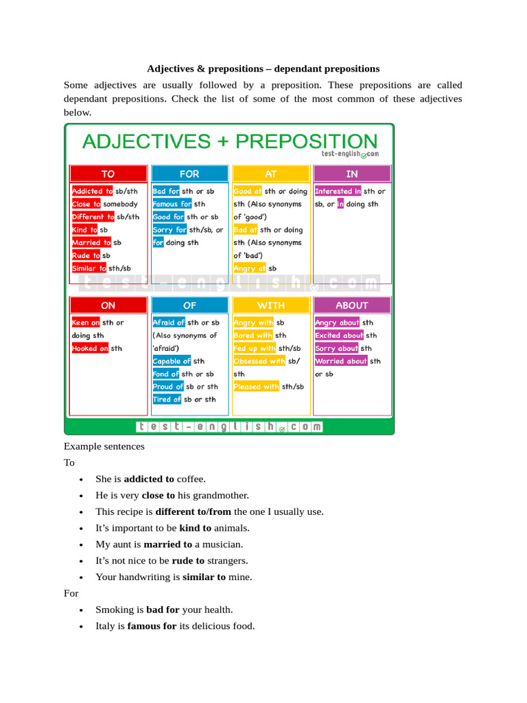 Adjectives N Prepositions - Dependant Prepositions | PDF