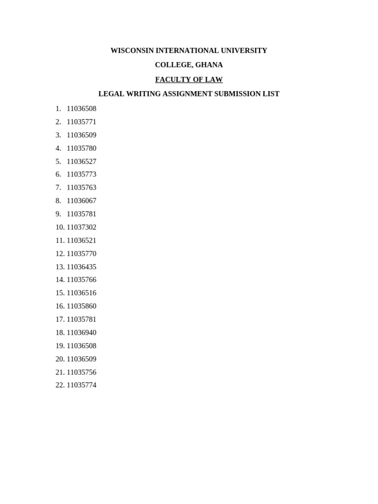 Legal Writing Assignment Submission List | PDF