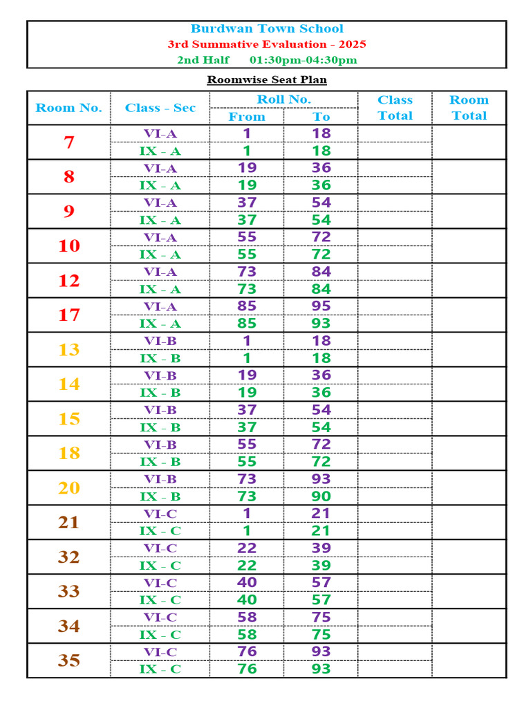 Roomwise Seat Plan 2nd Half Sum-3 2025 | PDF
