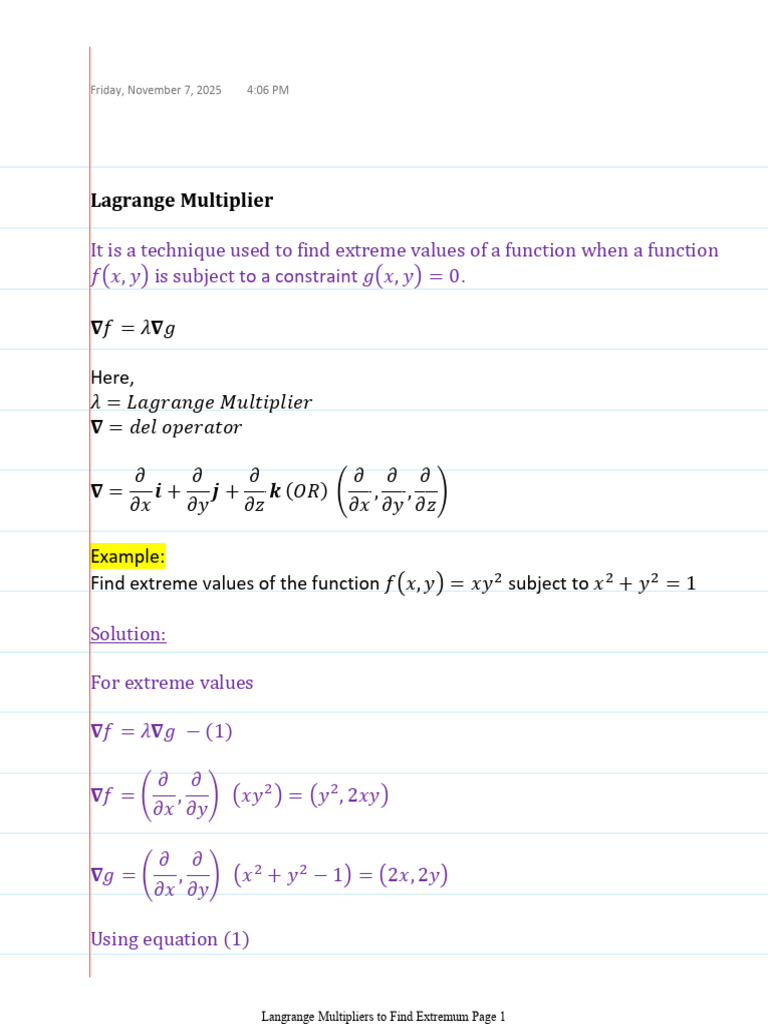 Lagrange Multiplier | PDF