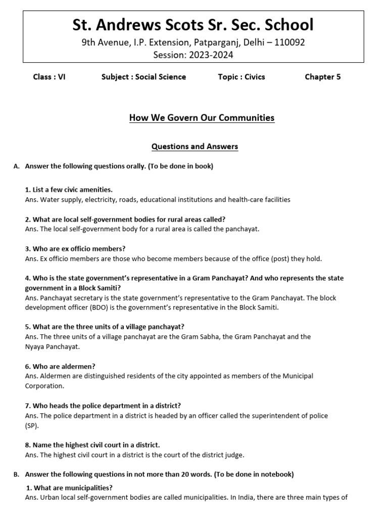Social Science - Ch-5 Civics (VI) | PDF