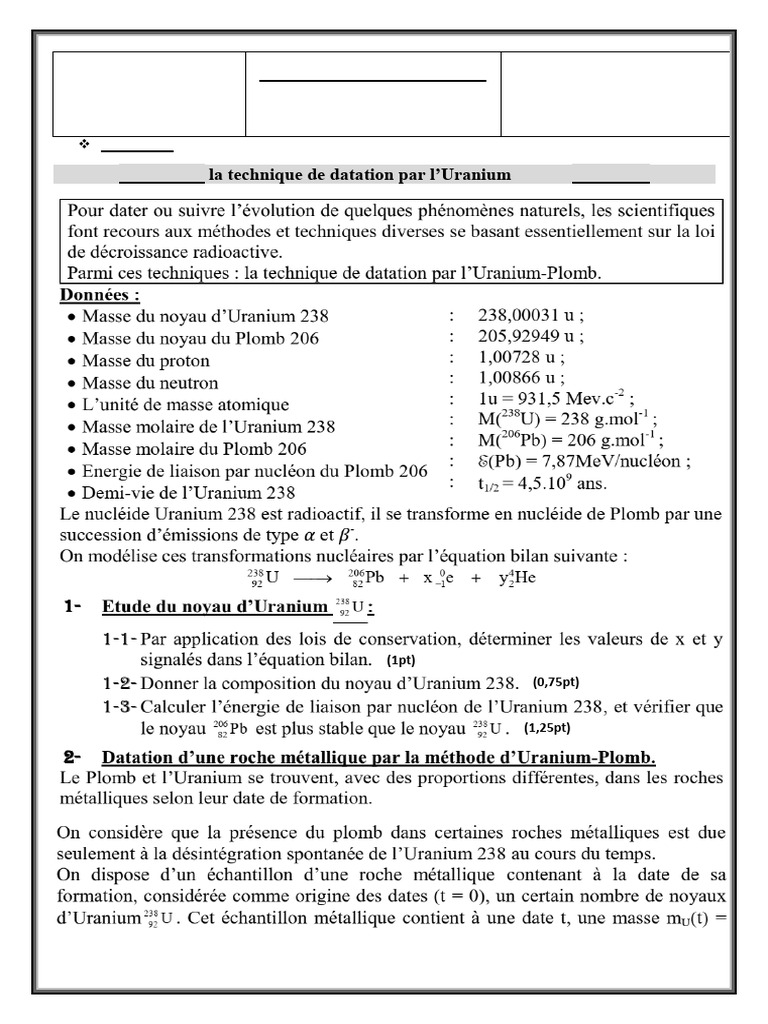 Devoir Maison Physique-Chimie 2 BAC PC | PDF | Noyau atomique ...