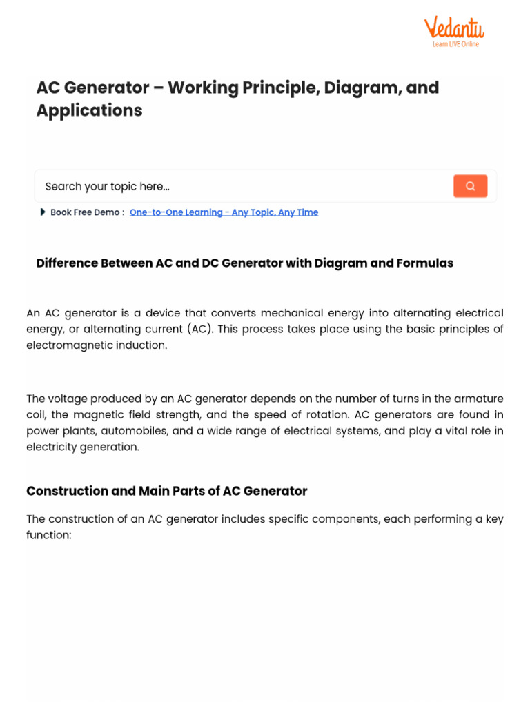 AC Generator - Working Principle, Diagram, and Applications | PDF