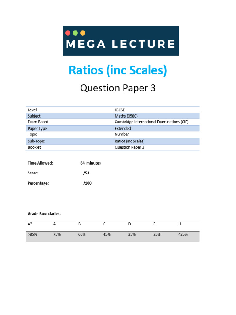 IGCSE Maths Ratios Question Paper 3 | PDF | Schools | Standardized Tests