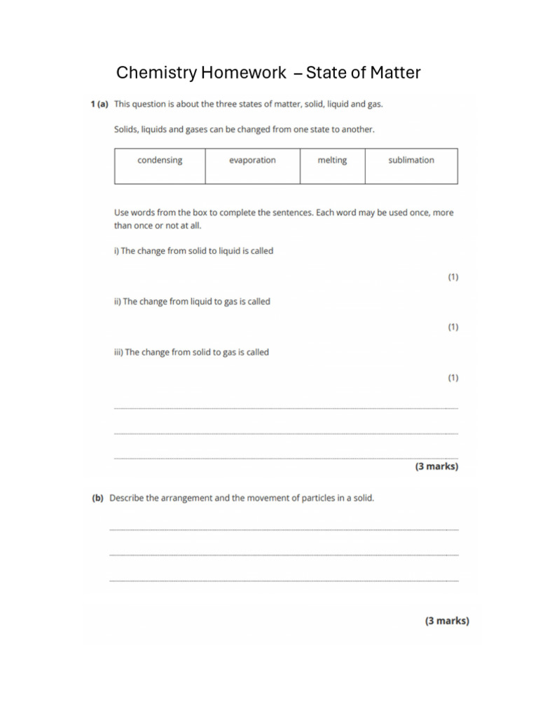 Homework - State of Matter | PDF