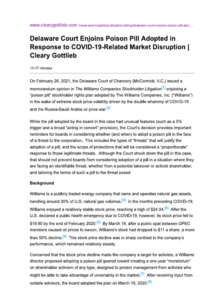 Poison Pill Case Summary | PDF