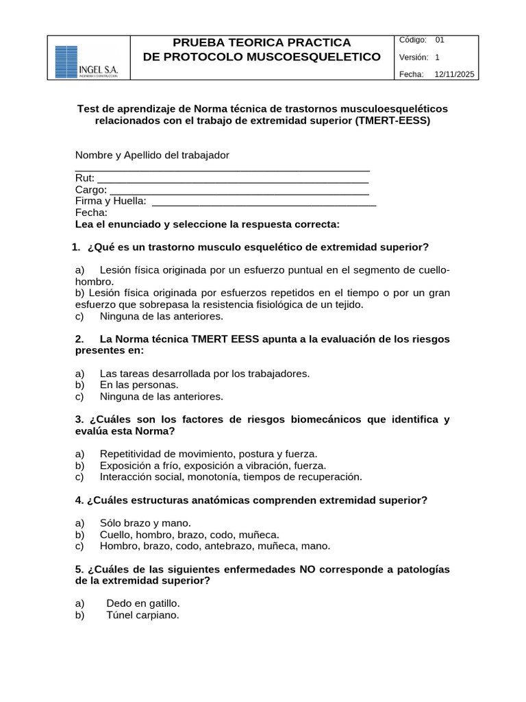 Prueba Capacitacion Tmert Eesss Ingel Sa | PDF