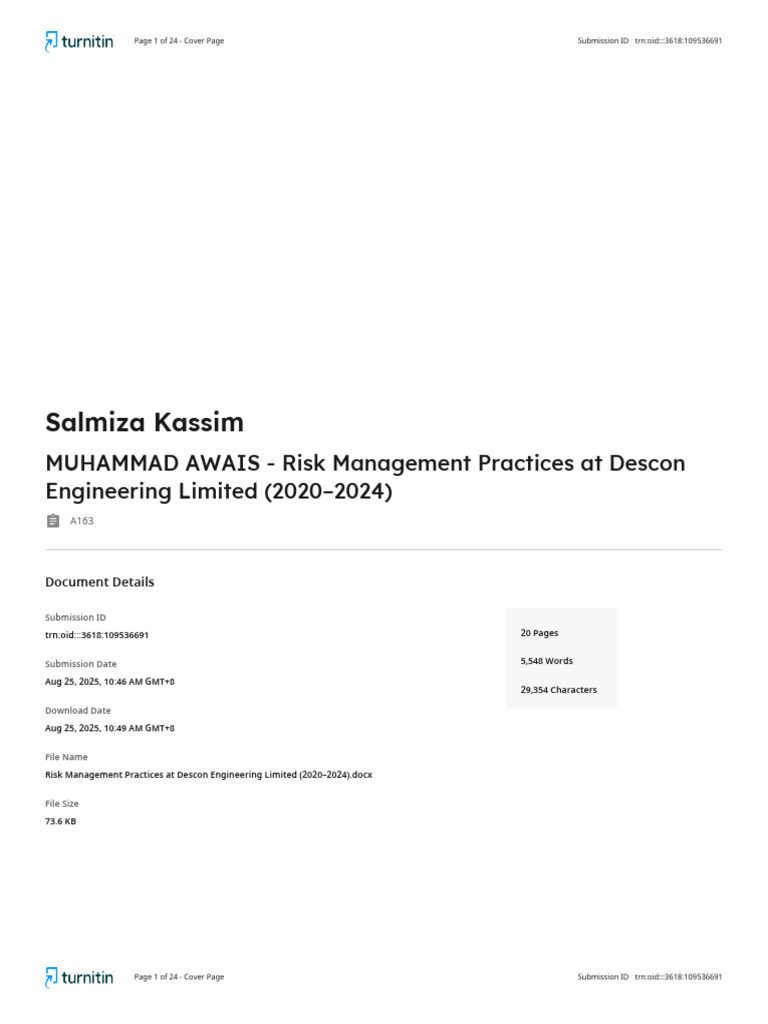 MUHAMMAD AWAIS - Risk Management Practices at Descon Engineering ...