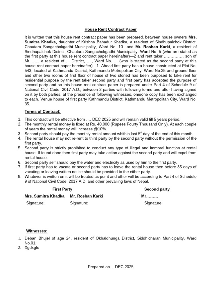 House Rent Contract Paper | PDF | Chess Theory | Chess