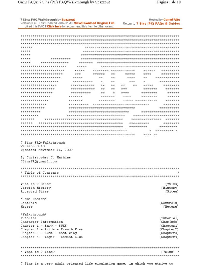 Spazzout View/Download Original File Gamefaqs Click Here: 7 Sins: Faq ...