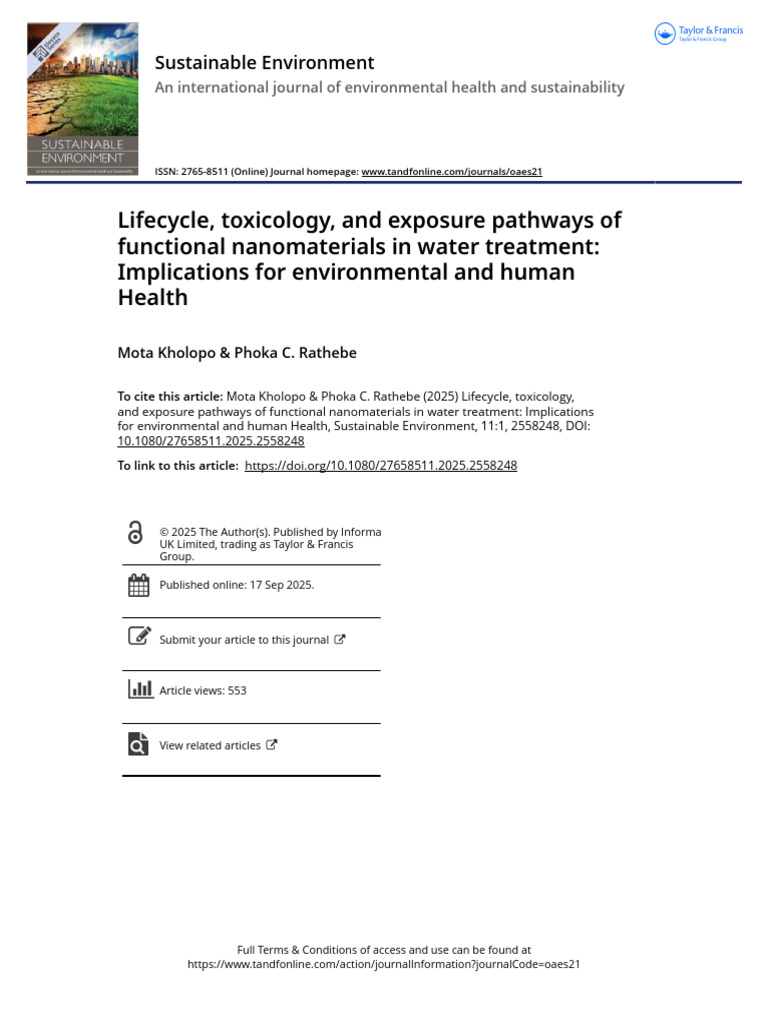 Lifecycle Toxicology and Exposure Pathways of Functional Nanomaterials ...