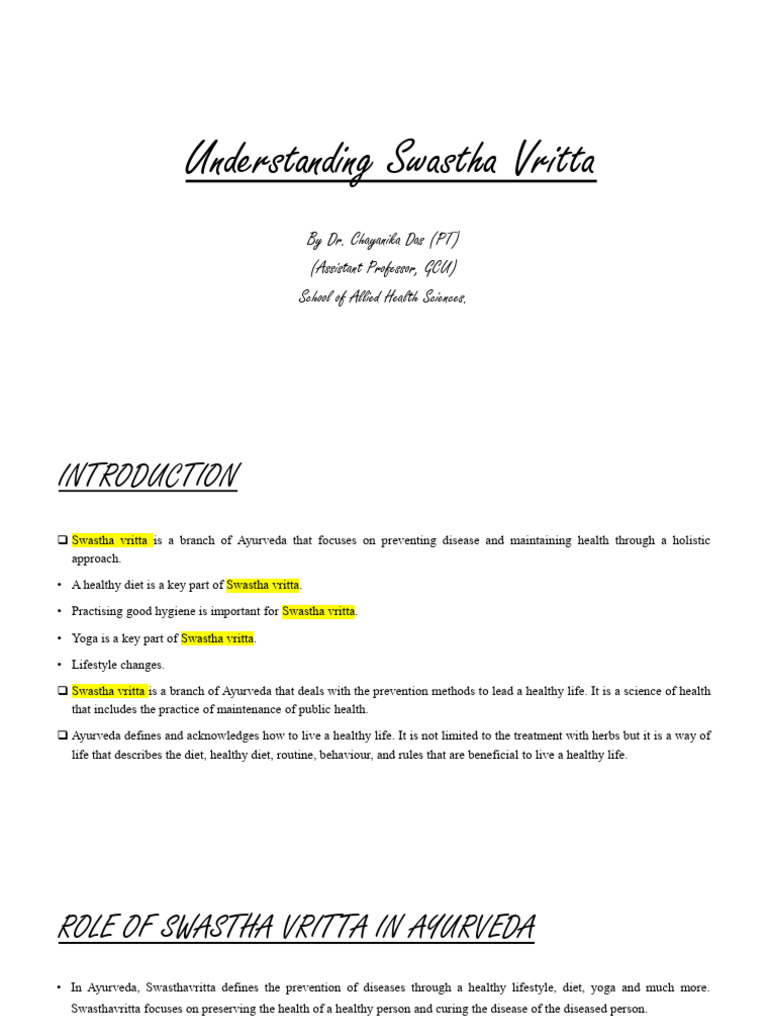 Svastha Vritta: Ayurveda's Health Principles | PDF | Sleep | Ayurveda