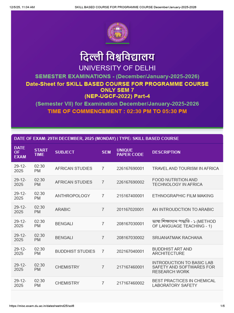 Delhi University Exam Schedule 2025 | PDF | Computer Programming | Science