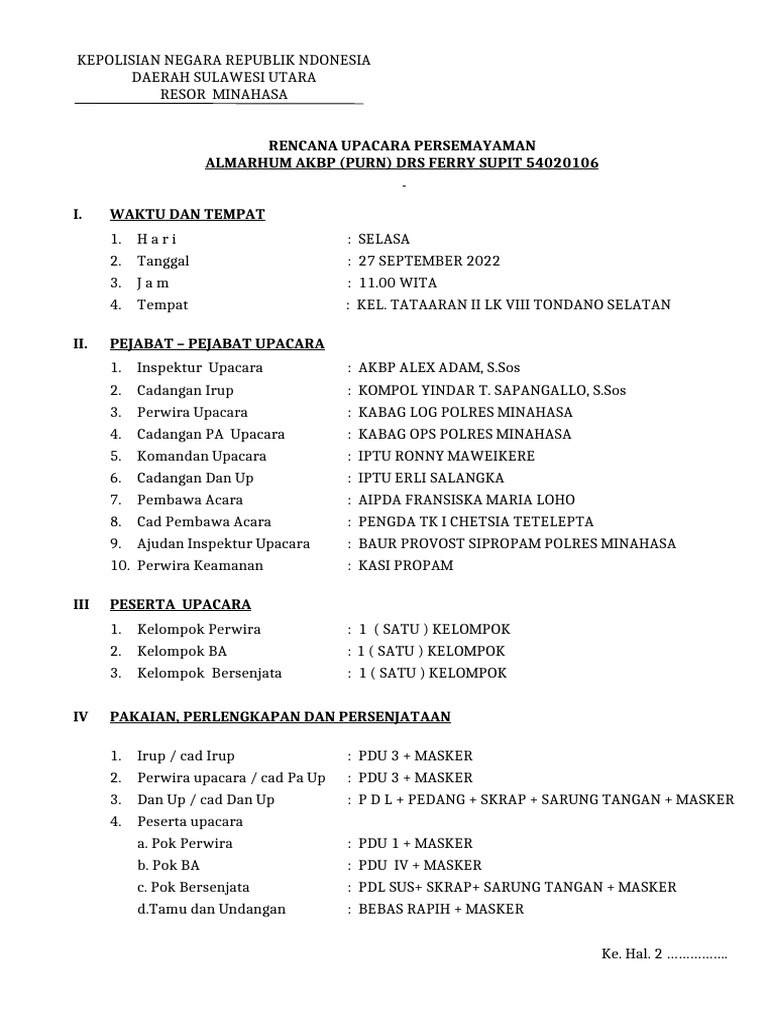 Ren Up Pemakaman Akbp Purn Ferry Supit | PDF