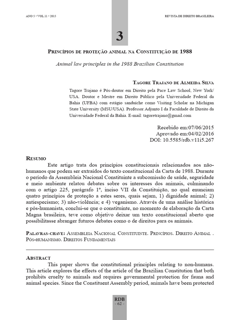 Princípios de Proteção Animal na CF/88 | PDF | Constituição ...