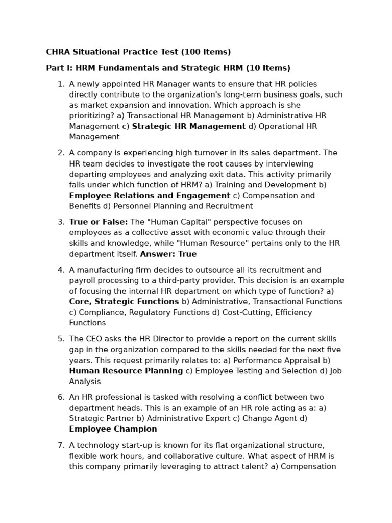 CHRA Situational Practice Test | PDF | Human Resource Management ...