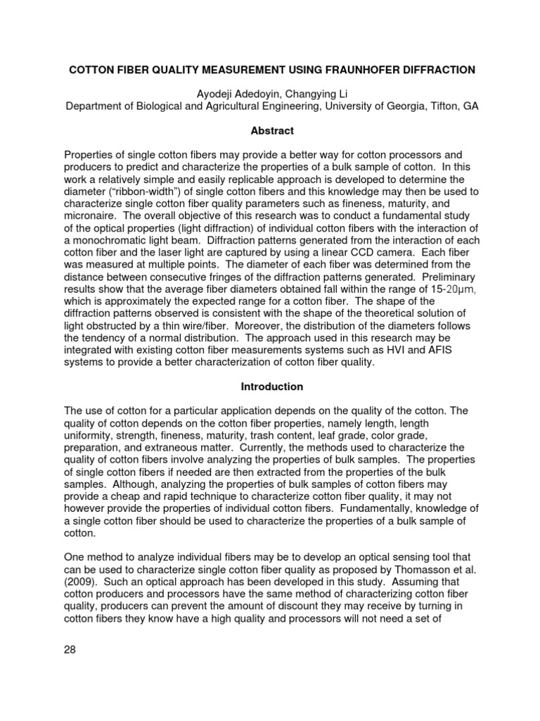 Cotton Fiber Quality Measurement Using Fraunhofer Diffraction | PDF ...