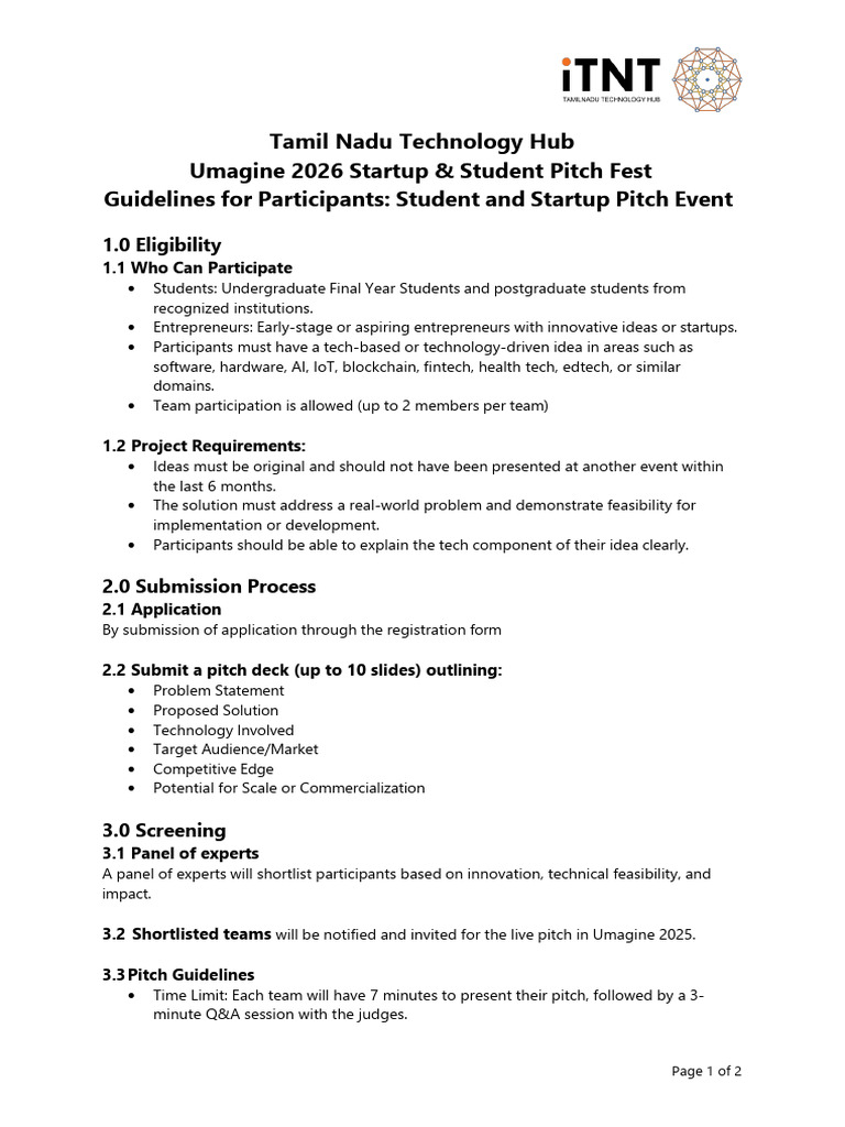 Tamil Nadu Startup Pitch Fest Guidelines | PDF | Startup Company ...