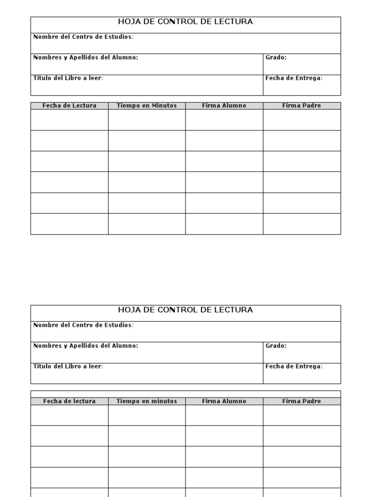Hoja de Control de Lectura | PDF