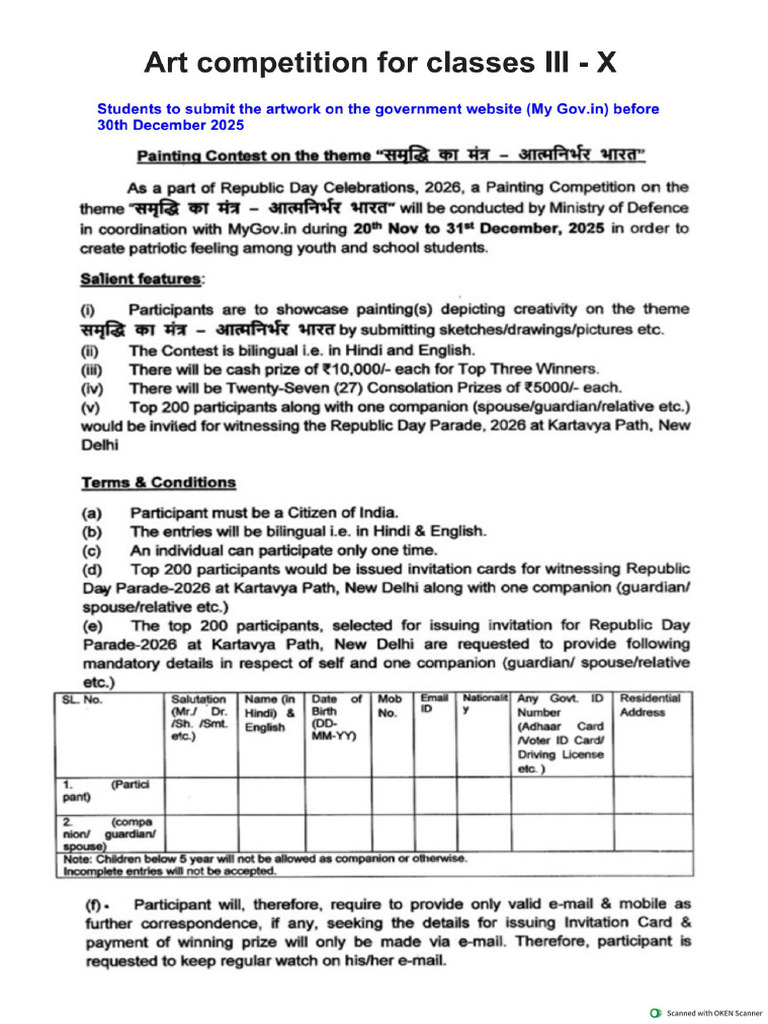 Art Competition For Classes III-x Atmanirbhar Bharat - 1 | PDF