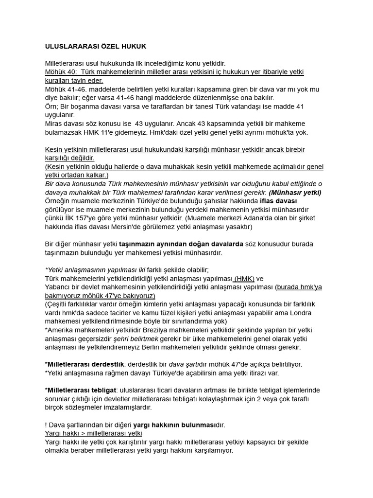 Milletlerarasi Ozel Hukuk Ders Notu Mohu | PDF