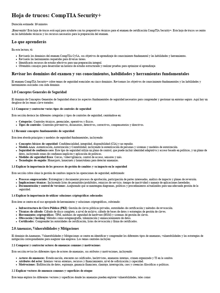 Hoja de trucos para CompTIA Security+ | PDF | Comp Tia | La seguridad ...
