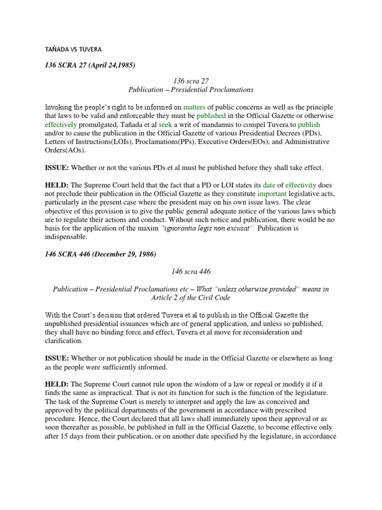 136 Scra 27 Publication - Presidential Proclamations | PDF | Mandamus ...