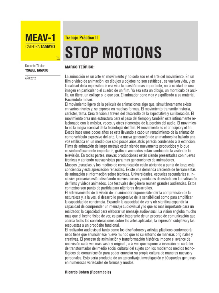 Tp2-Medios Expresivos Audiovisuales 20121 | PDF | Animación | Movimiento (física)