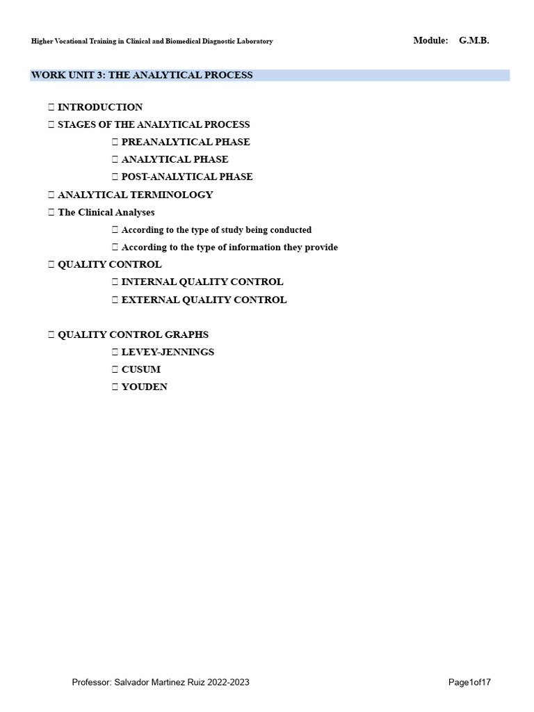 Analytical Process in Biomedical Labs | PDF | Sensitivity And ...