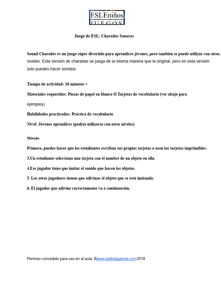 Charadas Sonoras: Juego de Vocabulario | PDF