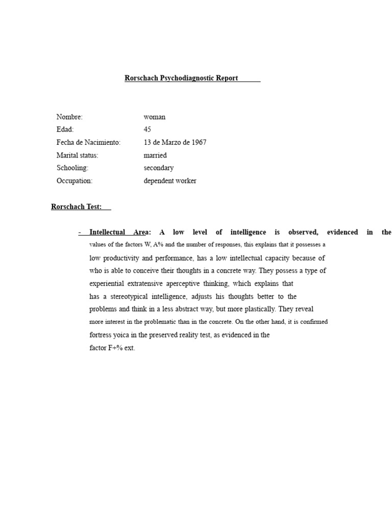 Rorschach Psychodiagnostic Report Case Psychosis | PDF | Psychosis ...