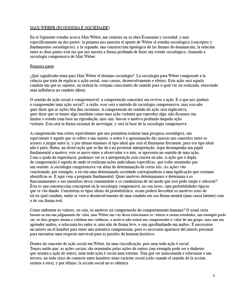 Max Weber: Sociologia e Dominação | PDF | Max Weber | Sociologia