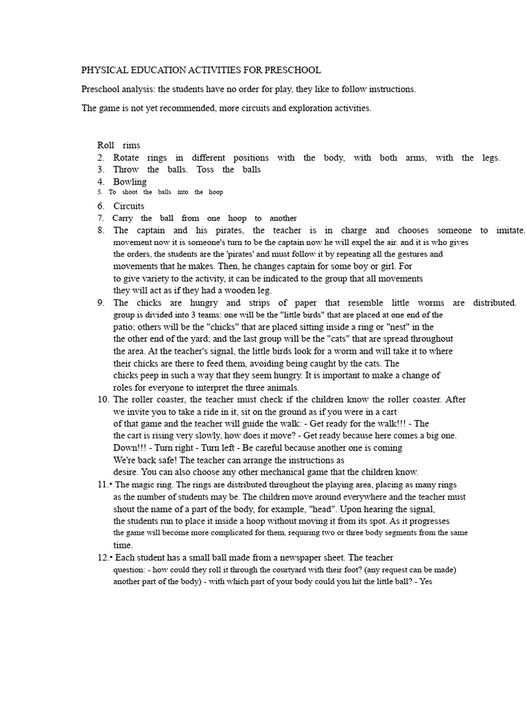 Preschool Physical Education Activities | PDF