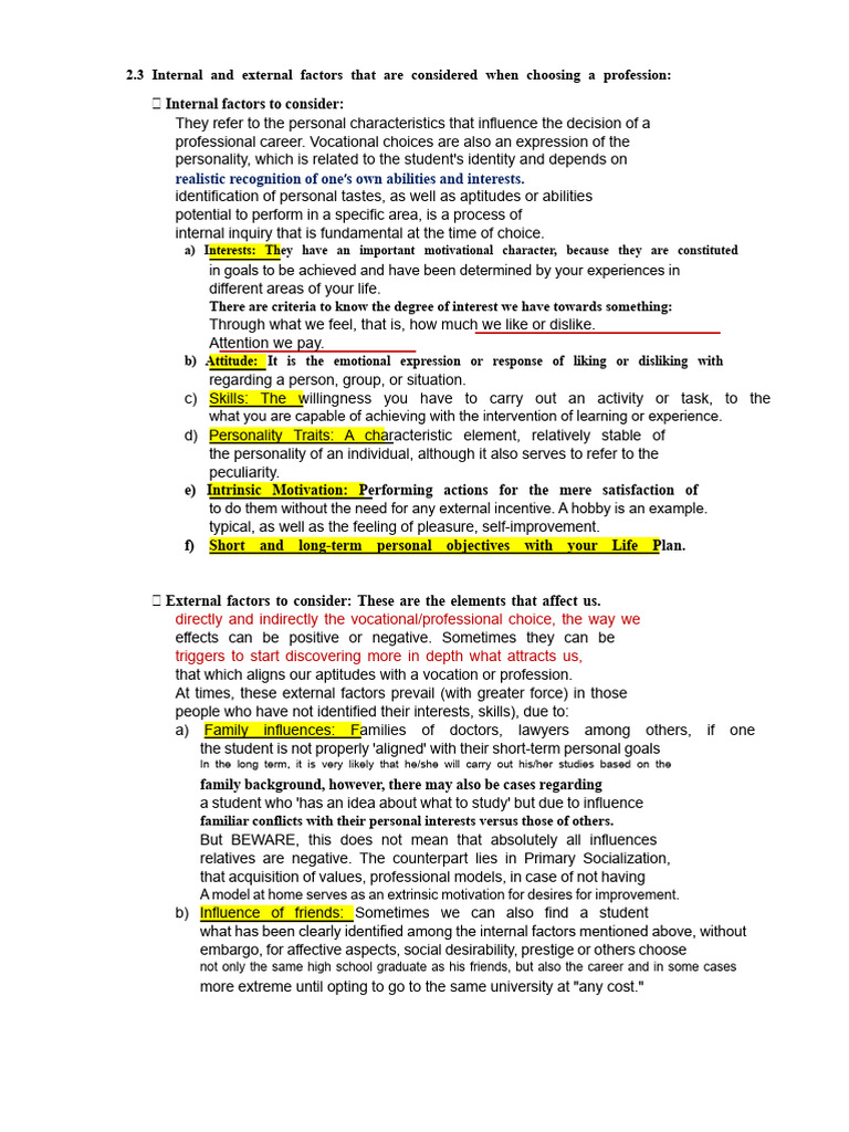 Internal Factors and External Factors in A Vocational Choice | PDF ...