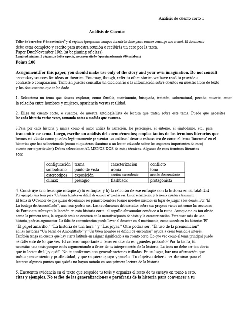 Análisis de cuentos cortos: guía y requisitos | PDF | Cuentos | Ensayos