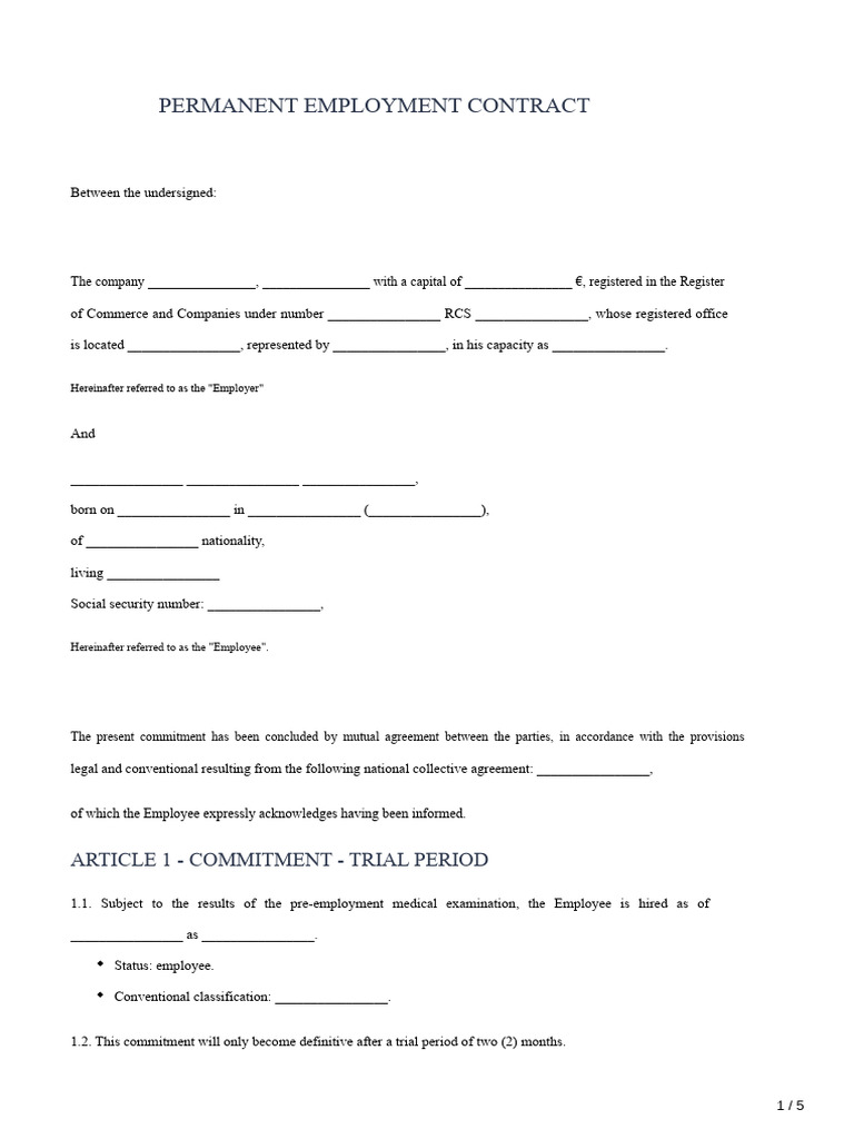 Permanent Employment Contract CDI | PDF | Employment | Breach Of Contract