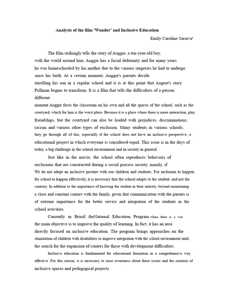 "Wonder: Film Analysis on Inclusive Education" | PDF | Inclusion ...