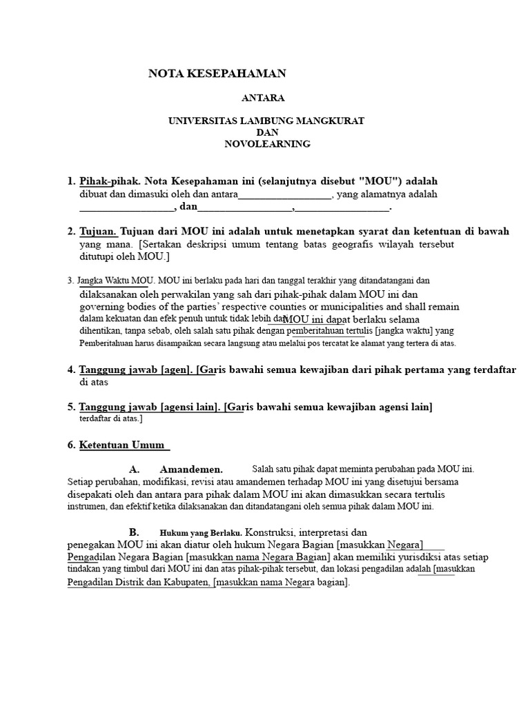 Contoh MOU dalam Bahasa Inggris | PDF