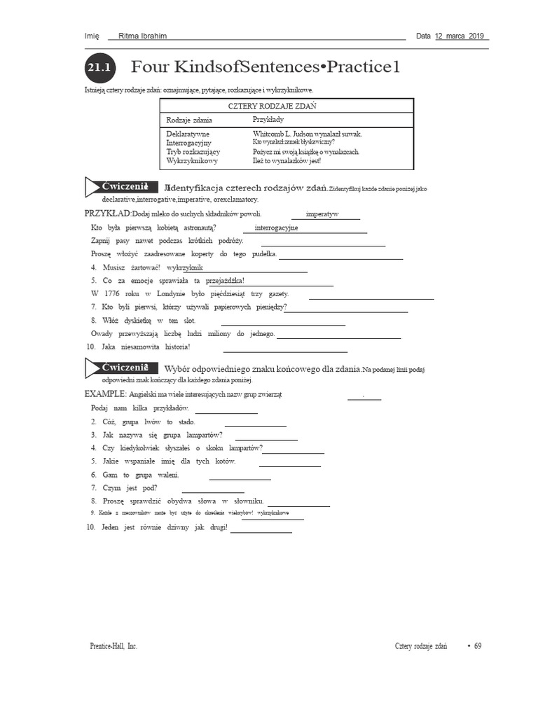 Cztery Rodzaje Zdań-1 | PDF
