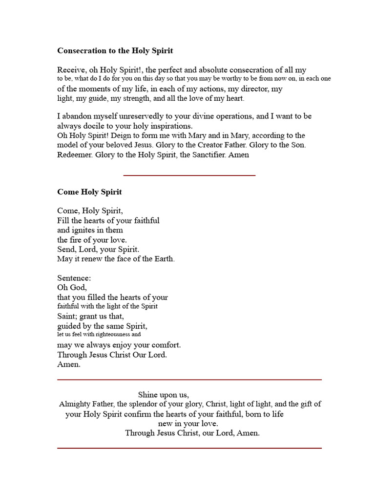 Consecration Prayers to the Holy Spirit | PDF | God The Father | Grace ...