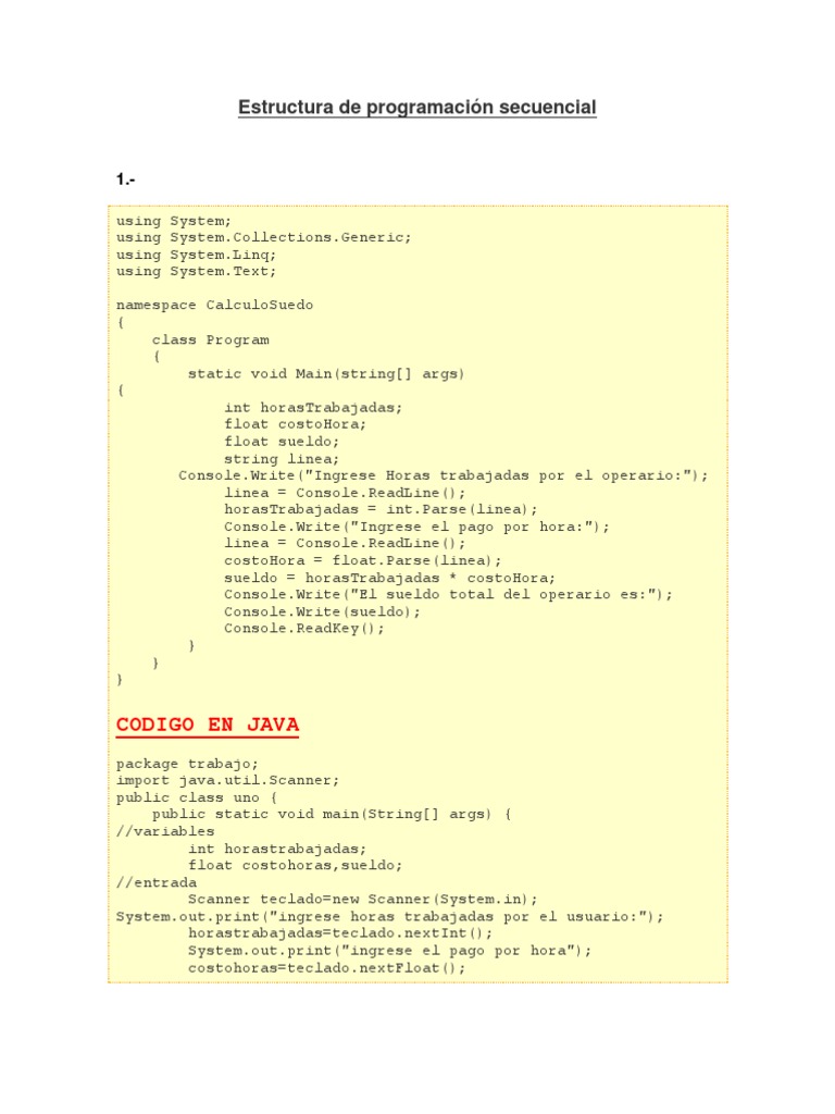Ejercicios en Java | PDF | Java (lenguaje de programación) | Notación